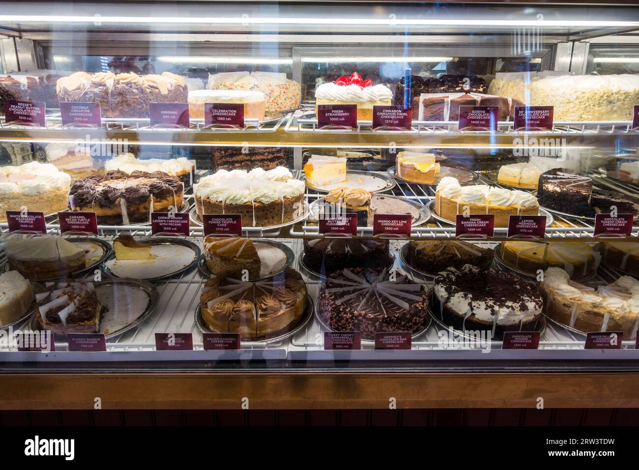 Variety of Cheese cakes on display in Cheesecake factory restaurant ...