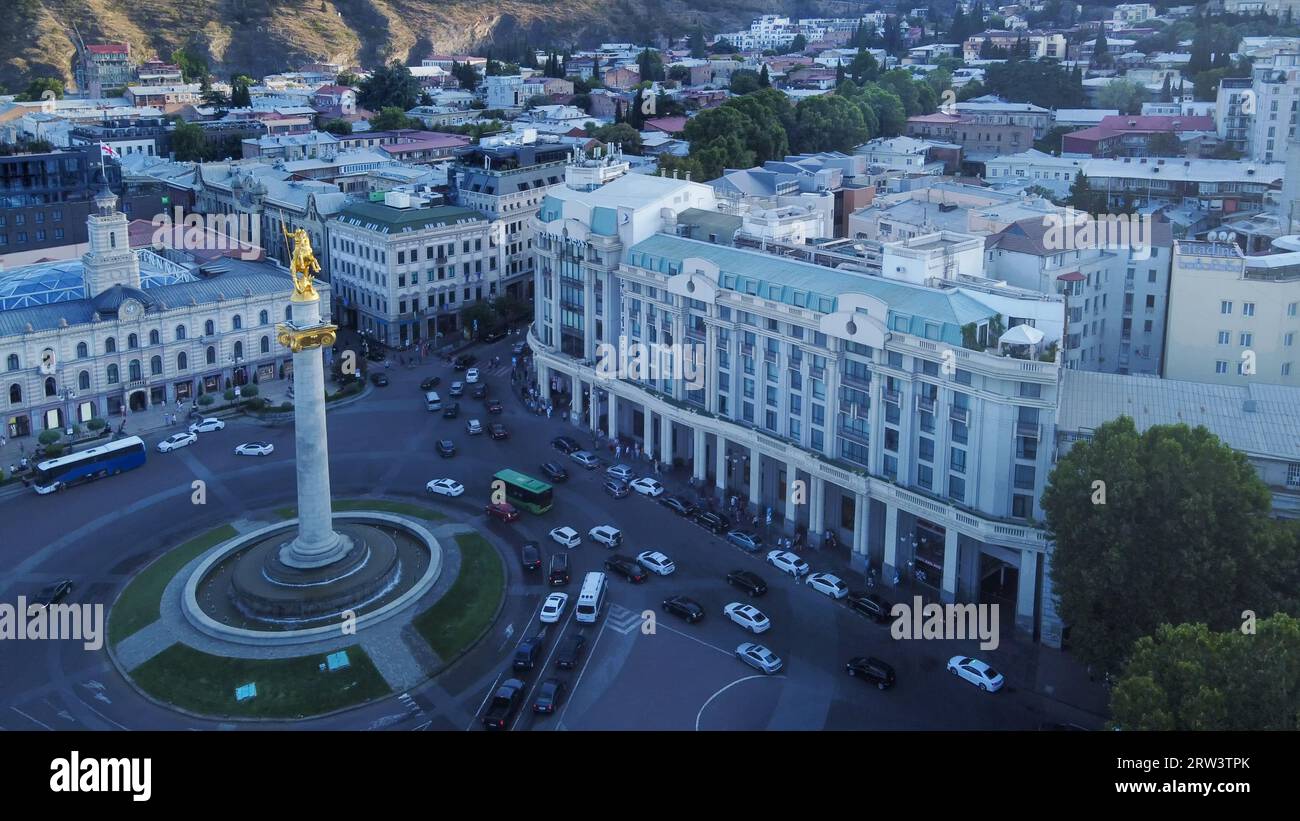 Liberty square in Tbilisi with featuring a gilded statue of St. George ...