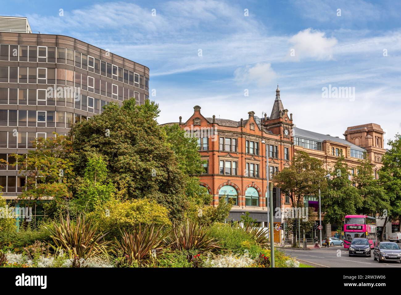 Nottingham City Centre with colourful traffic roundabout Stock Photo ...