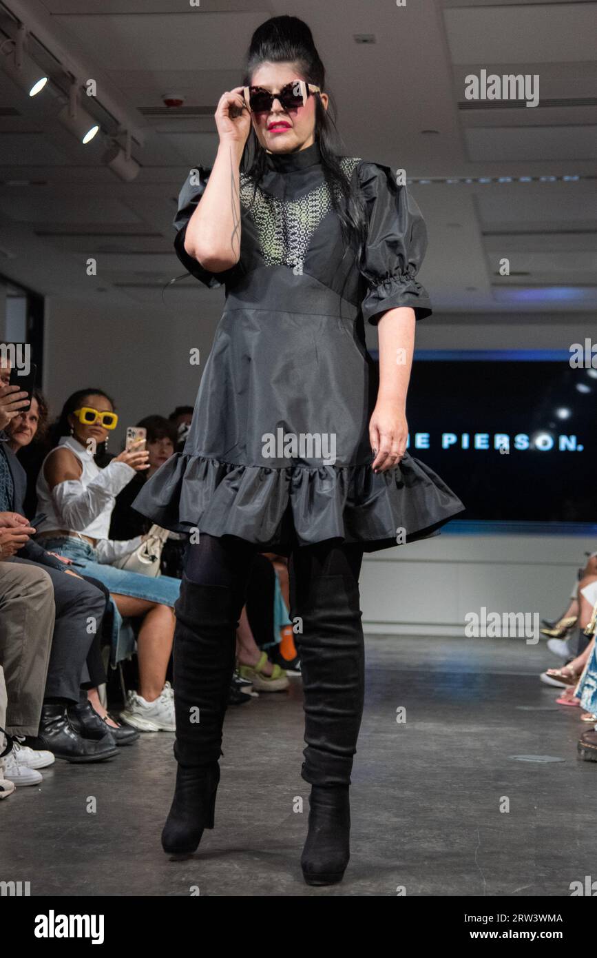 London, UK. 16th Sep, 2023. Fashion Designer, Jayne Pierson greets the audience at the Jayne ...