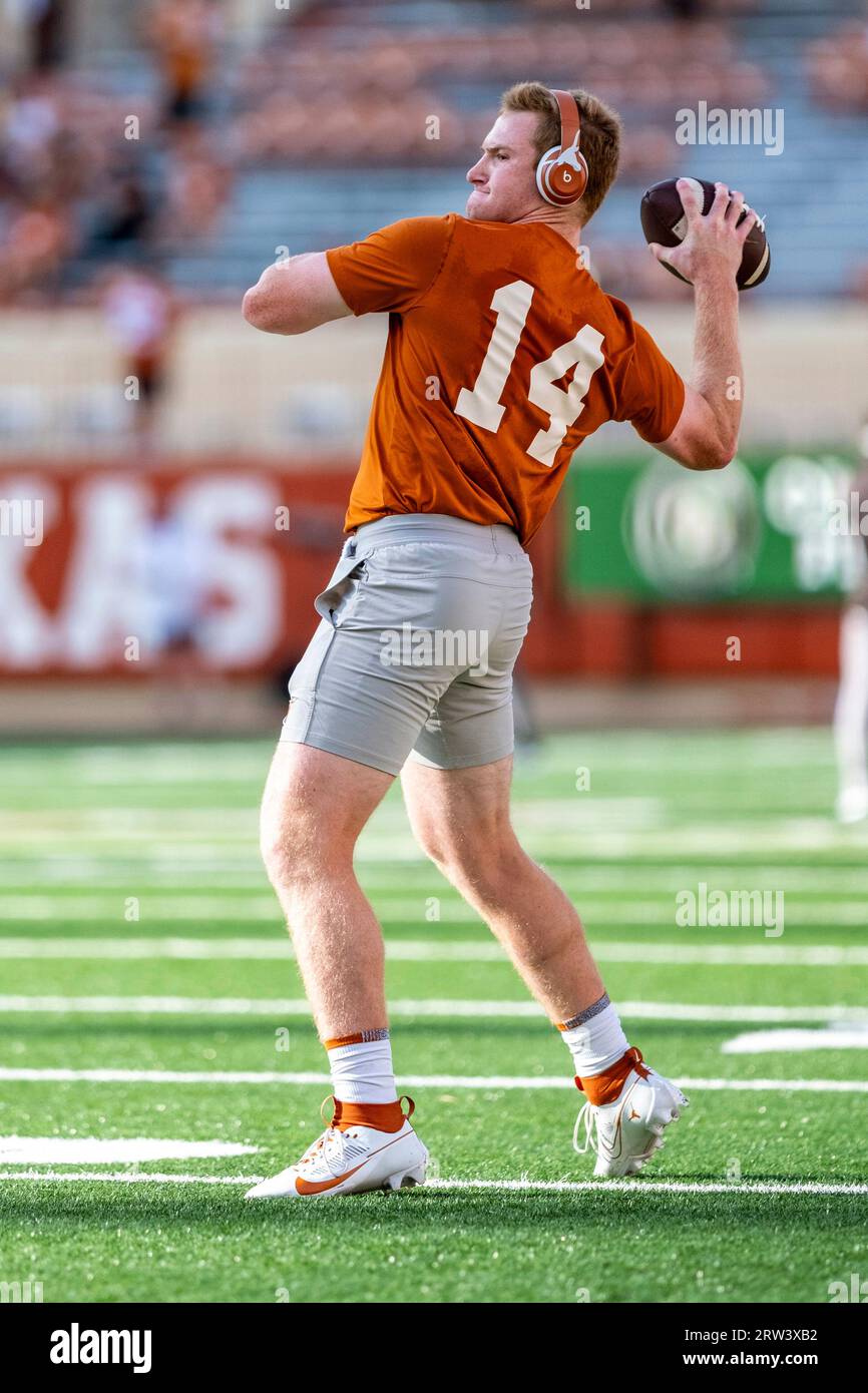Sept 16, 2023. Charles Wright #14 of the Texas Longhorns warming up ...
