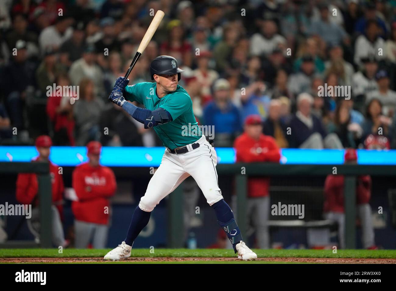 Seattle Mariners' Dylan Moore during an at-bat in a baseball game ...