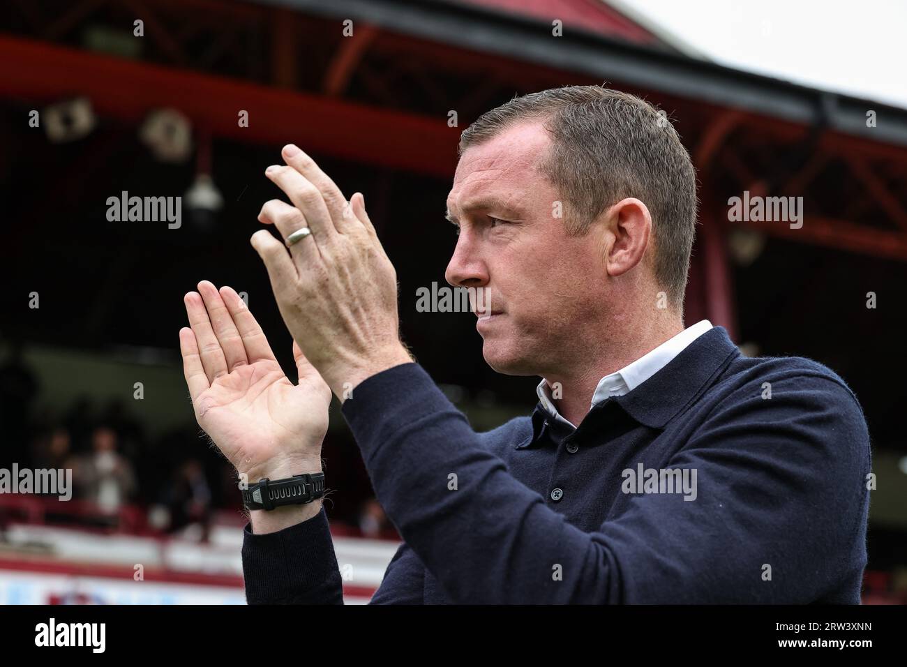 Neill Collins Head coach of Barnsley applauds the fans during the Sky ...