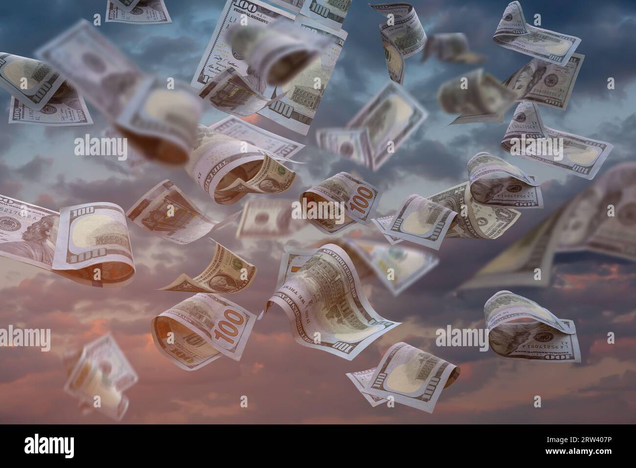 Many dollar banknotes falling from sky Stock Photo - Alamy