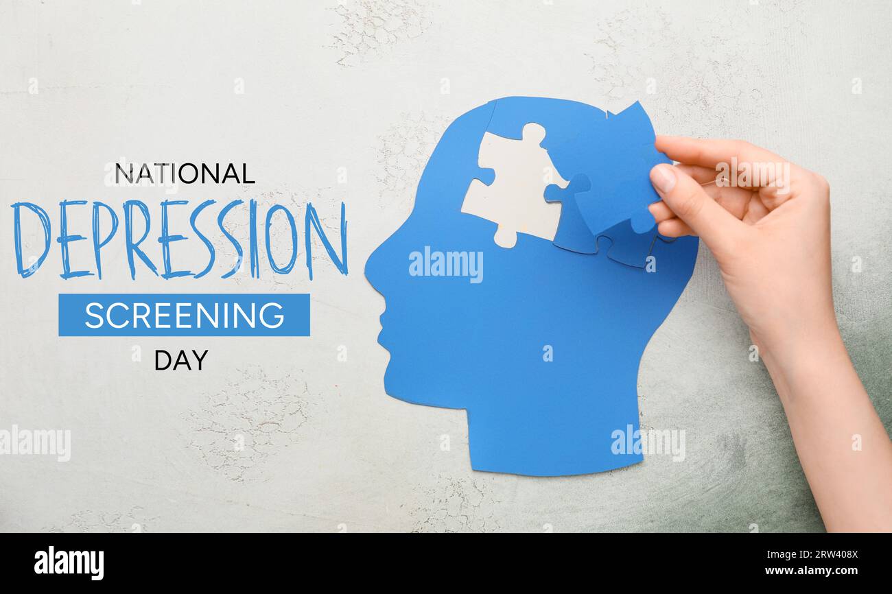 Banner for National Depression screening day with paper human head and ...