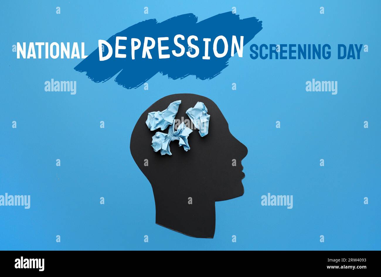 Banner for National Depression screening day with paper human head ...