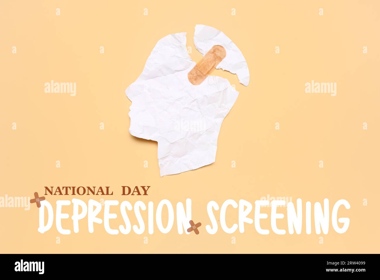 Banner for National Depression screening day with torn paper human head ...