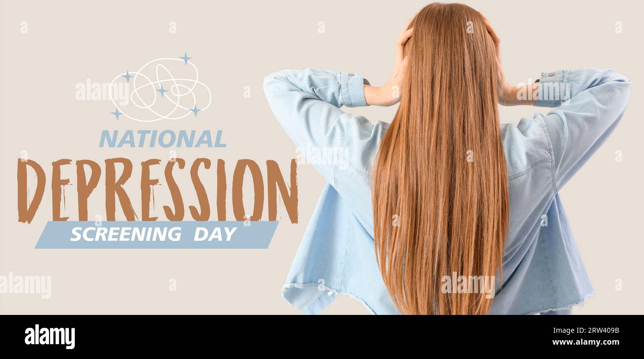 Banner for National Depression screening day with stressed young woman ...