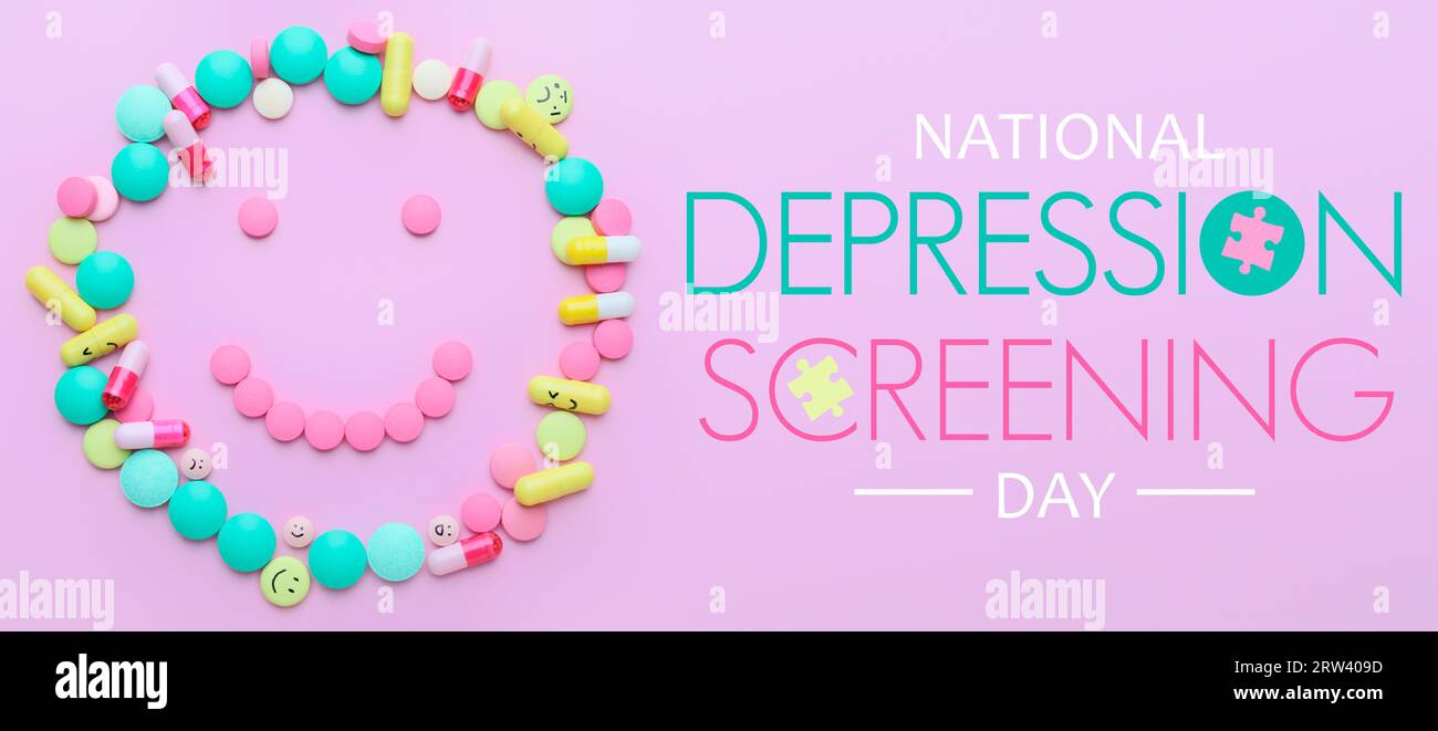 Banner for National Depression screening day with happy face made of ...