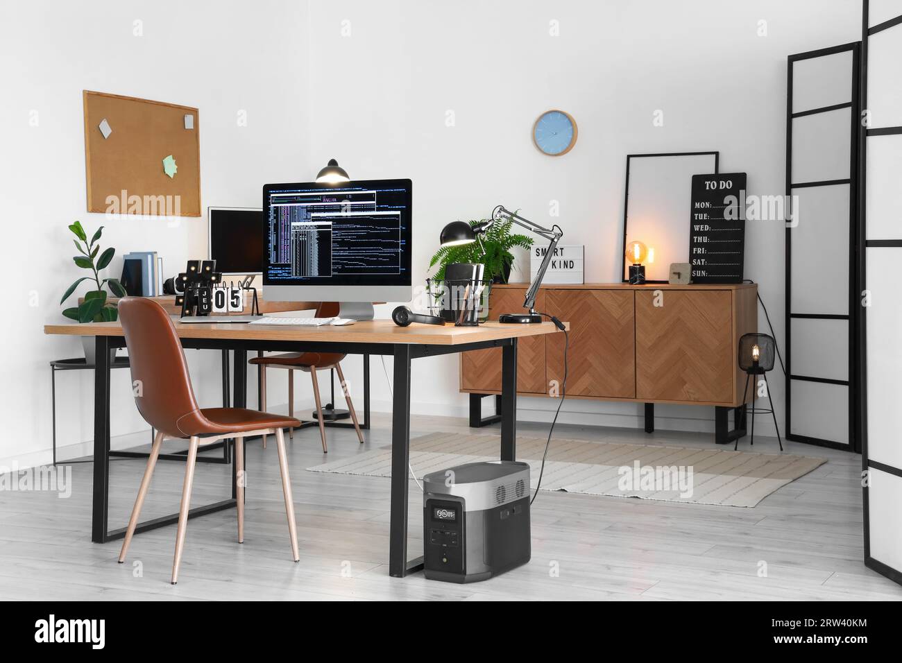 Programmer's workplace with computer in interior of office Stock Photo ...