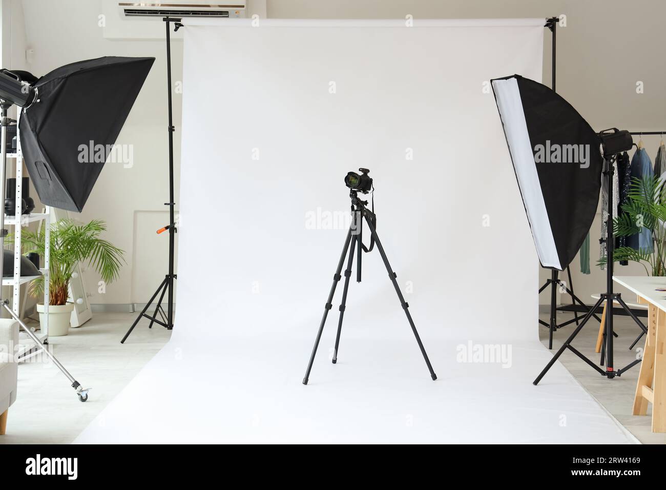 Interior of photo studio with equipment and photo camera Stock Photo ...
