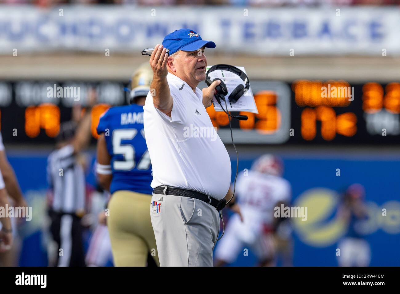Tulsa head coach Kevin Wilson gestures after a play against Oklahoma ...
