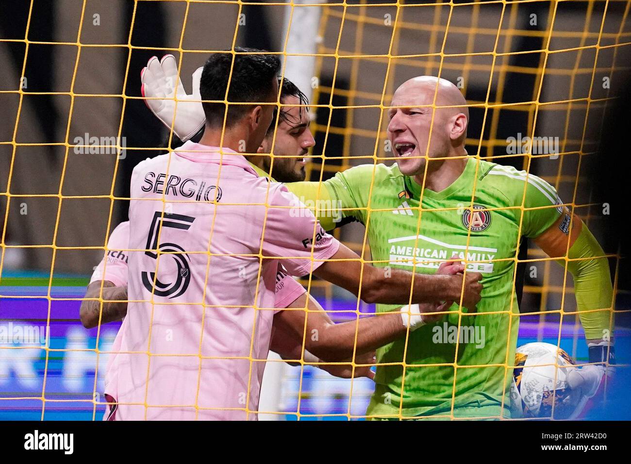 Atlanta United goalkeeper Brad Guzan (1) reacts to Inter Miami ...