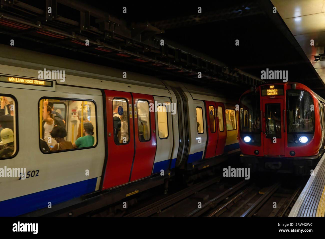 London, UK. 16th Sep, 2023. District line London Underground trains are ...