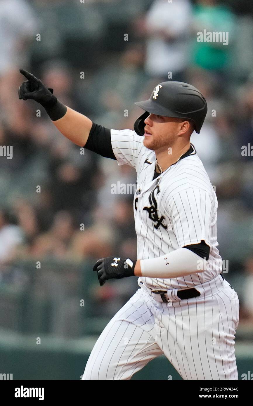 Chicago White Sox's Gavin Sheets runs the bases after hitting a three ...