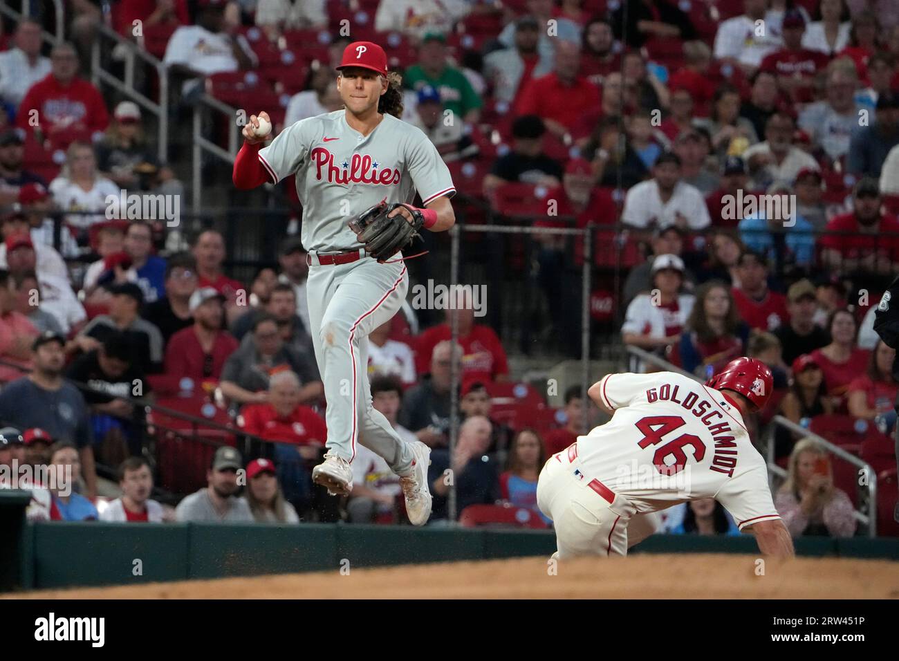 St. Louis Cardinals' Paul Goldschmidt (46) is forced out at third by ...