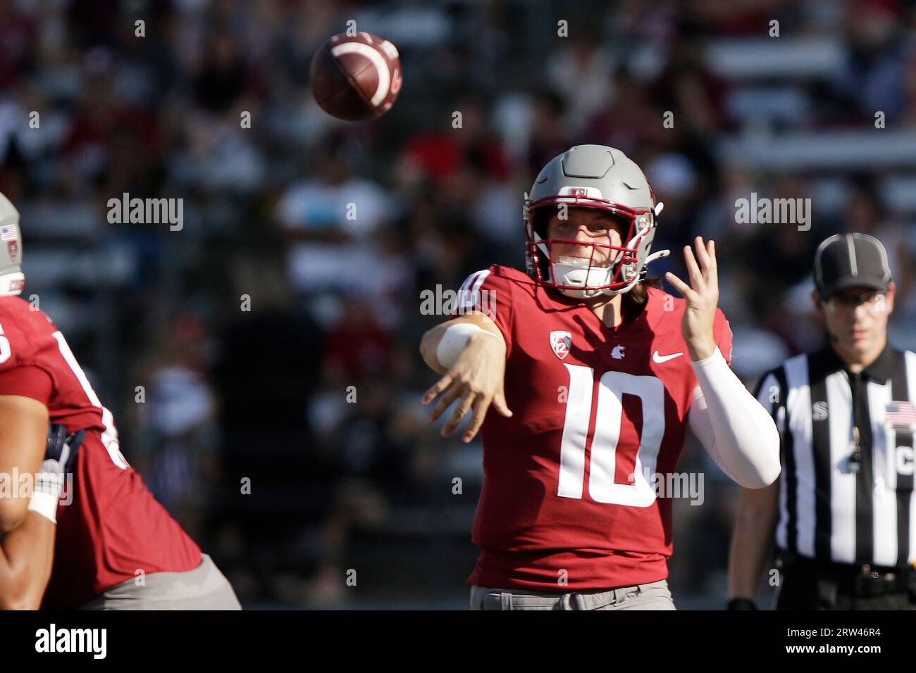 Washington State quarterback John Mateer throws a pass during the ...