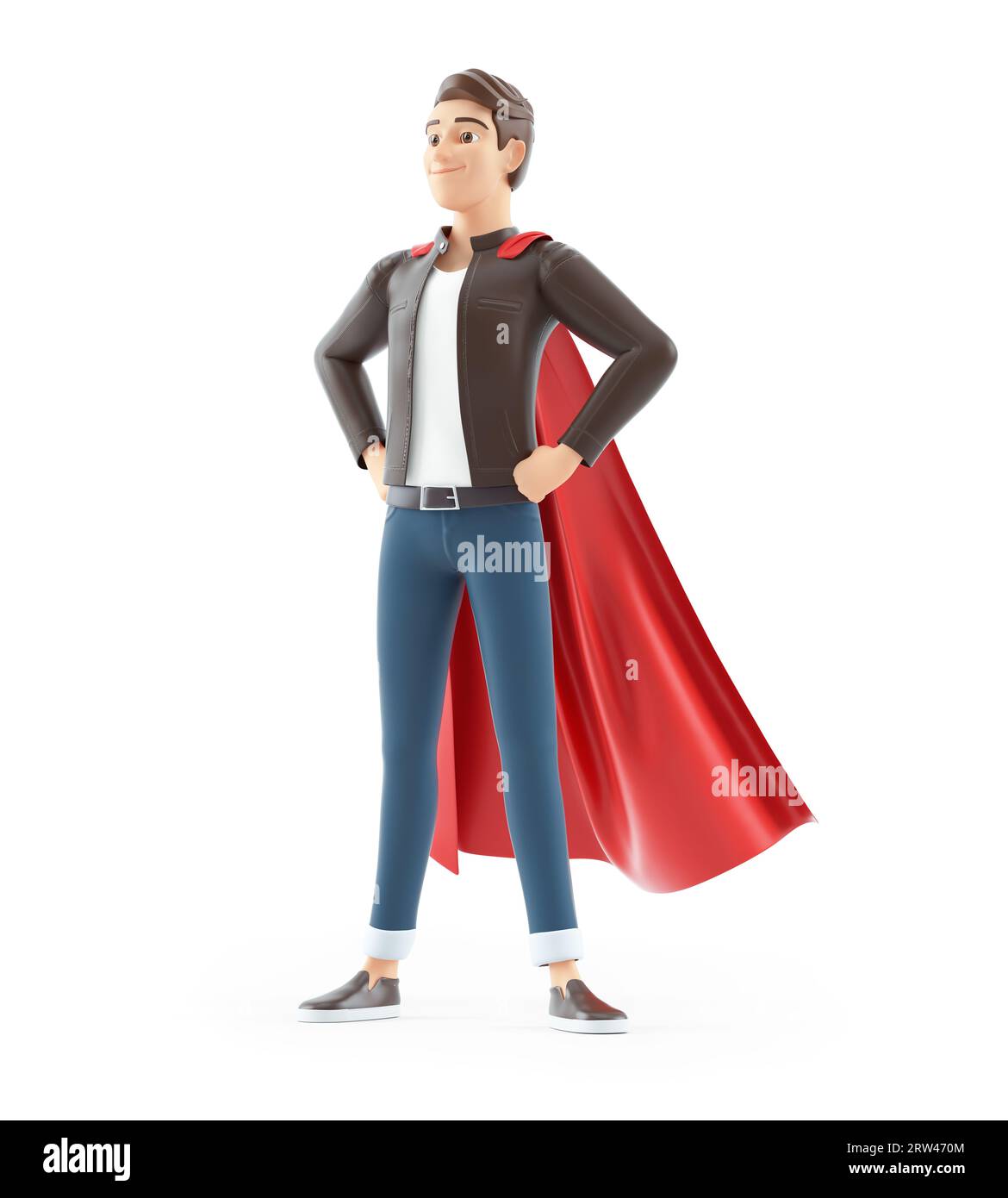 3d cartoon man standing with red cape, illustration isolated on white ...