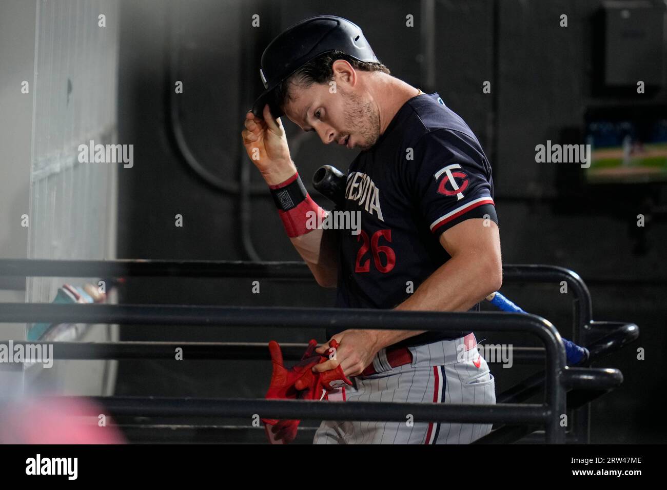 Minnesota Twins' Max Kepler returns to the dugout after striking out ...