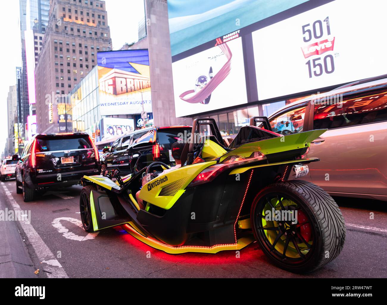 New York City, USA - July 23, 2023: polaris slingshot trike or tricycle ...
