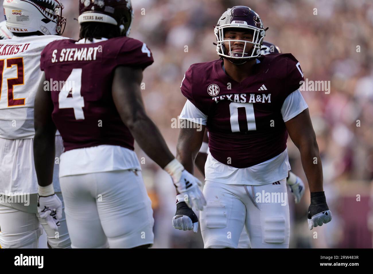 Texas A&M defensive lineman Walter Nolen (0) reacts after sacking ...