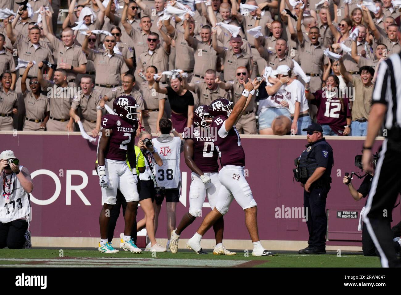 Texas A&M quarterback Conner Weigman (15) reacts after scoring a ...