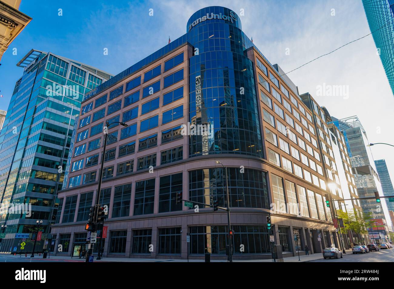 Chicago, USA - April 28, 2023: Glass facade of TransUnion Corporate ...