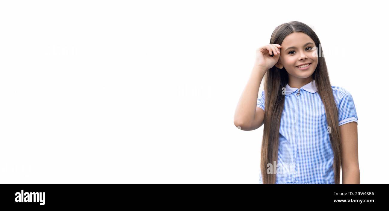 teen girl in stylish outfit do advert with copy space. advertisement of ...