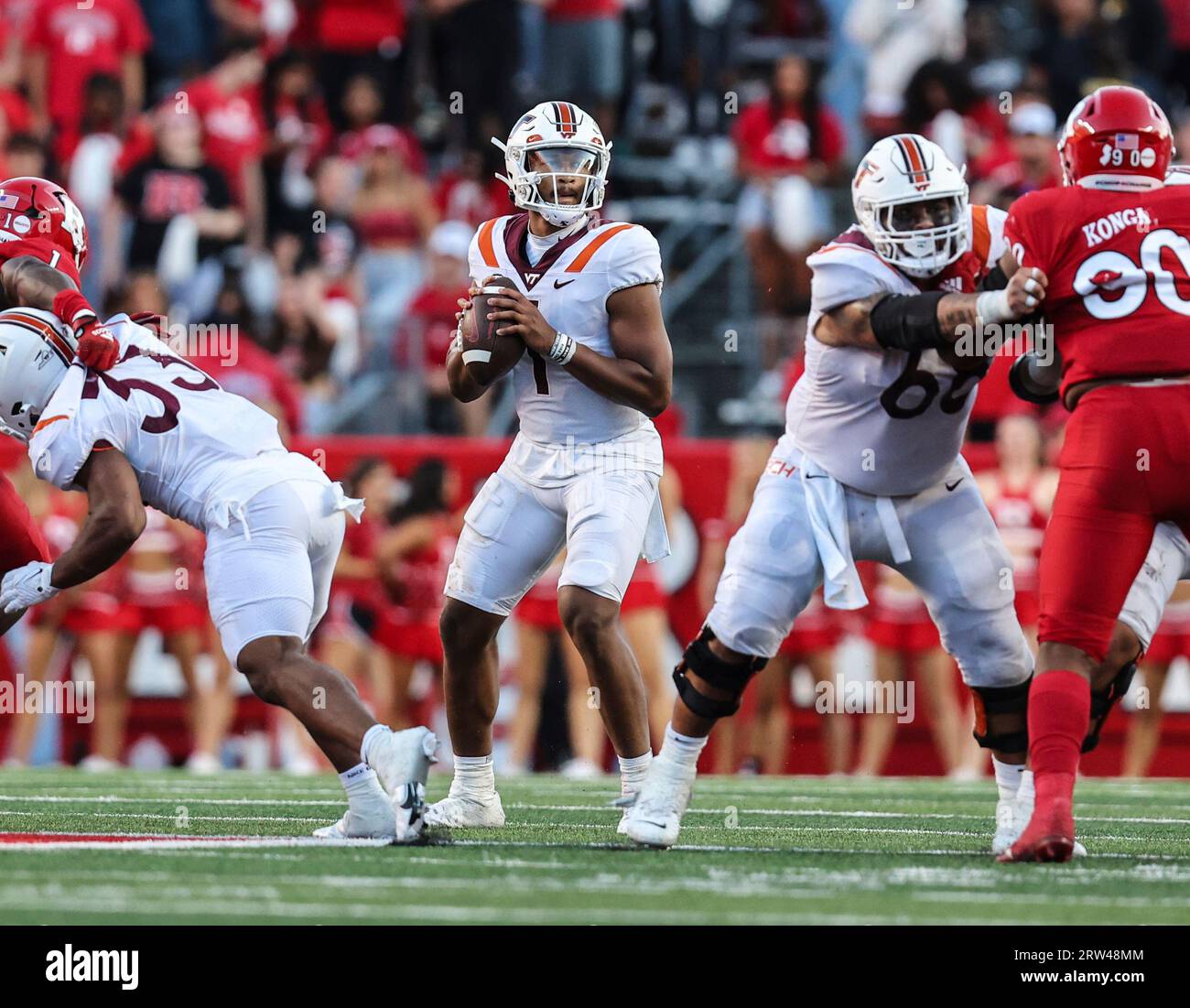 September 16, 2023: Virginia Tech Hokies quarterback Kyron Drones (1) back in the pocket during ...