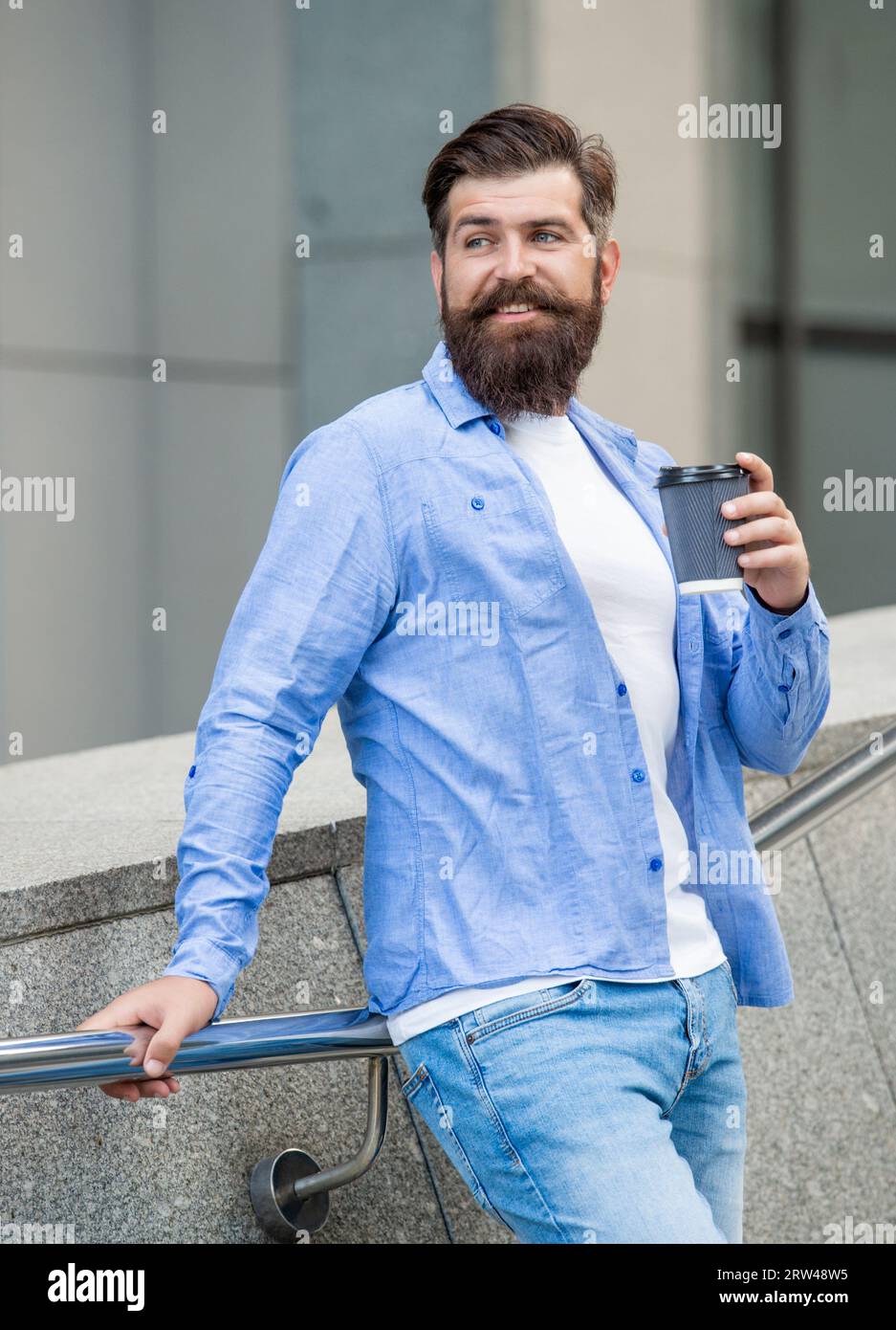 photo of smiling man with morning coffee. man with morning coffee ...