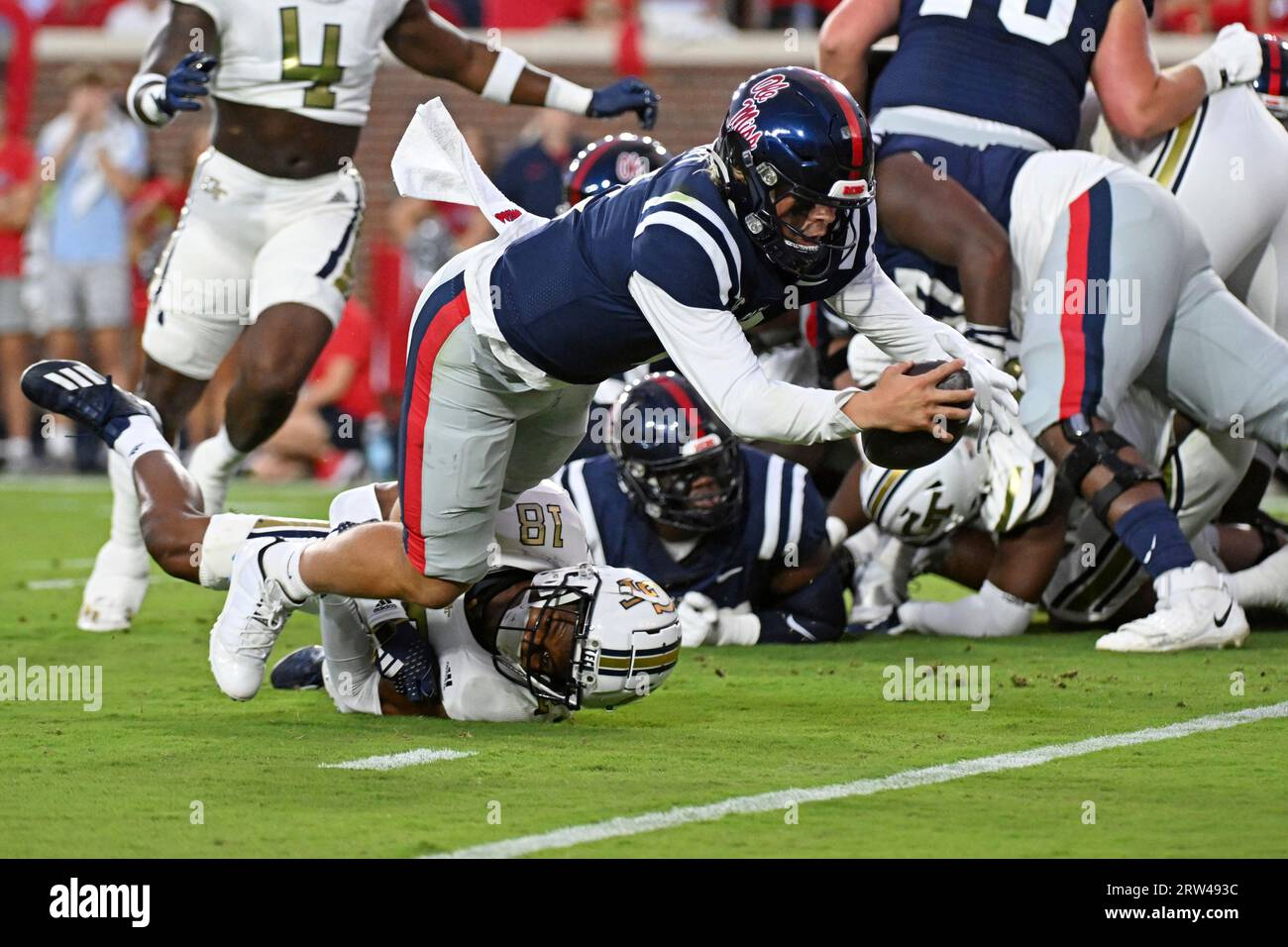 Mississippi quarterback Jaxson Dart (2) dives for a touchdown past ...