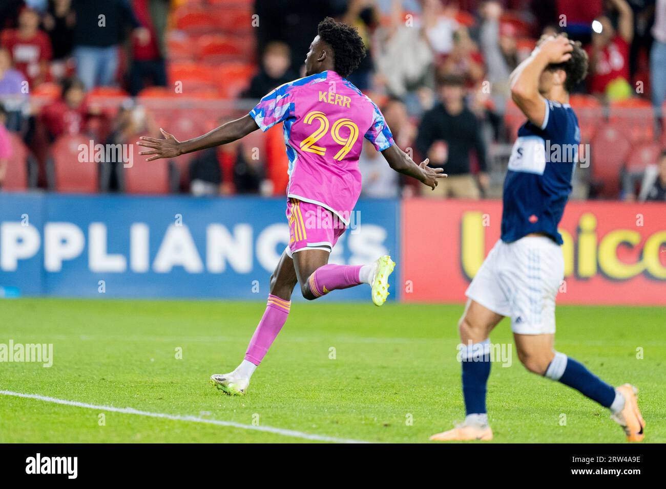 Toronto FC forward Deandre Kerr (29) celebrates after a goal as ...