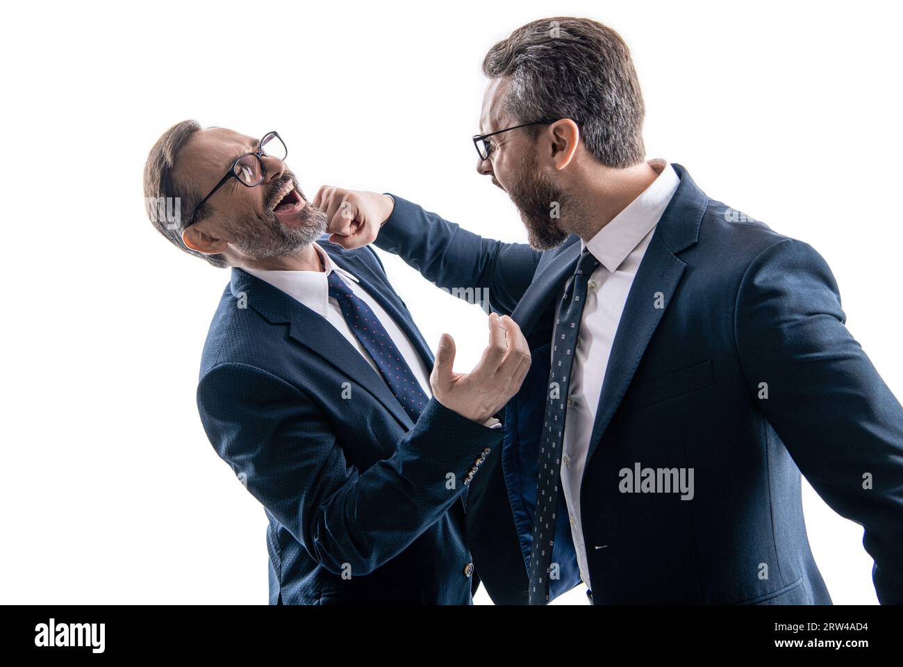 two businessmen fighting at rivalry isolated on white. businessmen ...