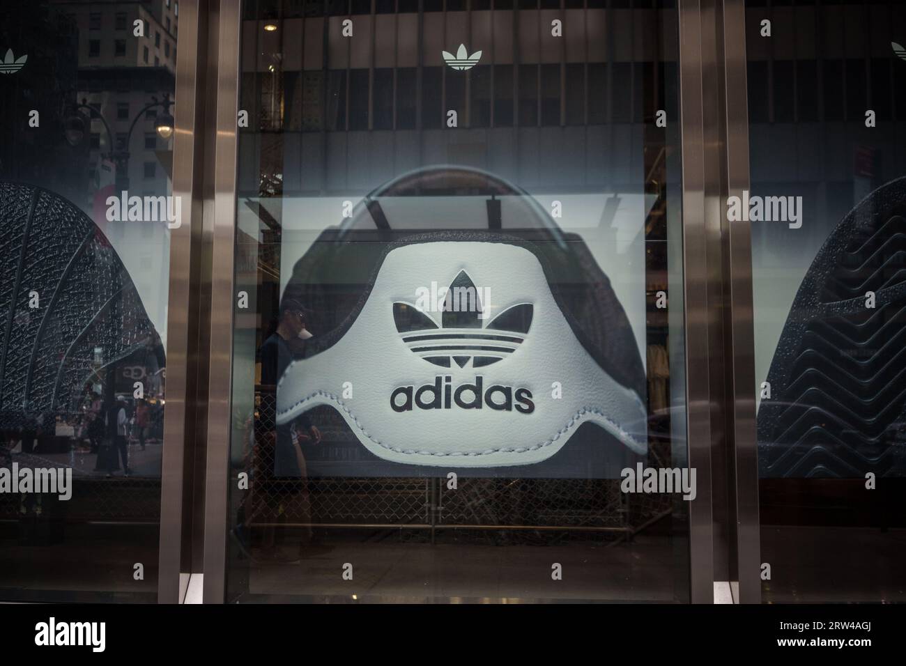 New York, USA. 16th Sep, 2023. The logo of adidas, taken at 5th Avenue store in Manhattan ...
