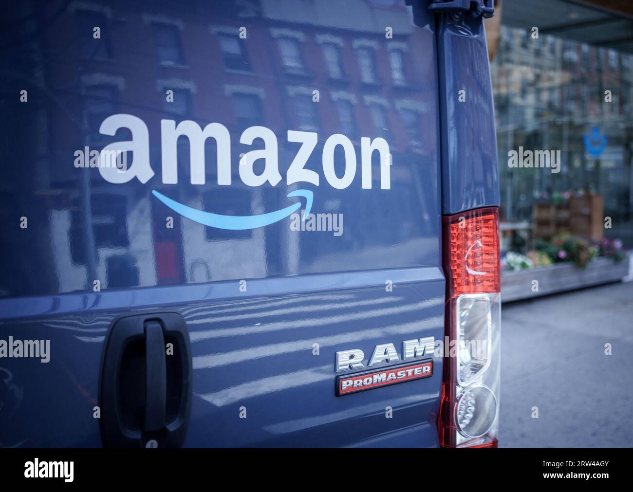 New York, USA. 16th Sep, 2023. Amazon's logo on a delivery truck, taken ...
