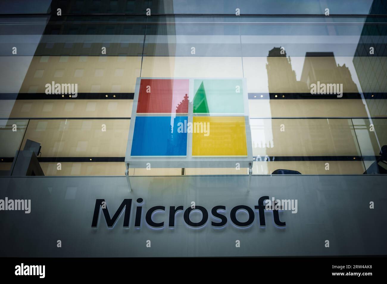 New York, USA. 16th Sep, 2023. The Microsoft logo, taken in Manhattan ...