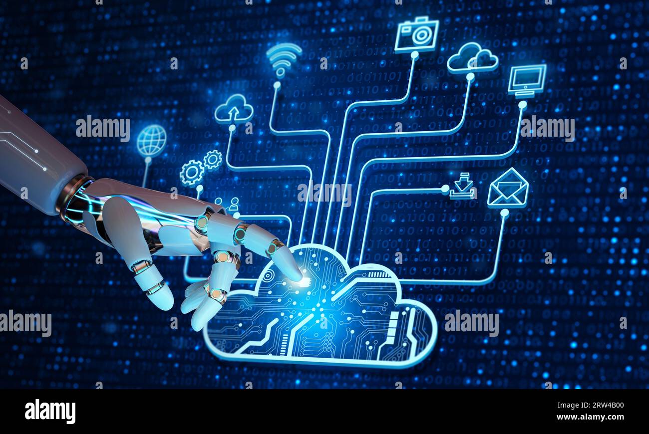 Ai Robot hand pointing Cloud computing technology internet storage ...