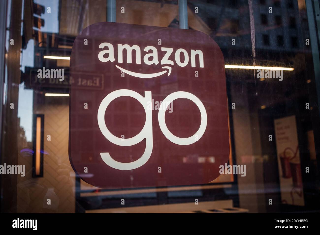 New York, USA. 16th Sep, 2023. The logo on an Amazon Go store, taken in ...