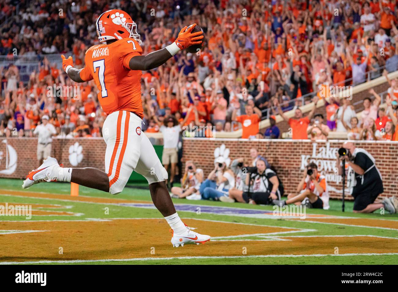 Clemson running back Phil Mafah celebrates after scoring a touchdown ...