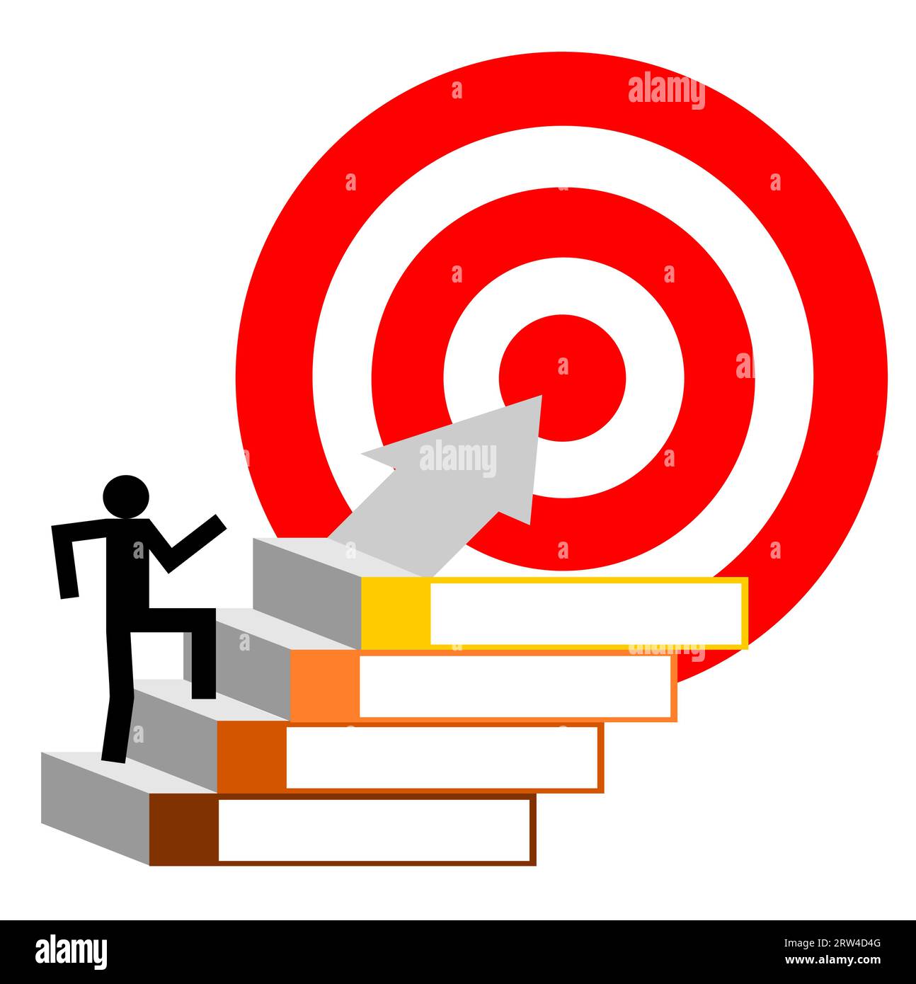 Businessman walking up on arrow shooting toward target sign isolated on ...