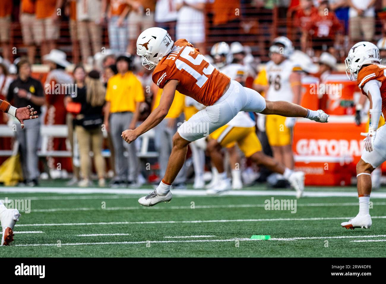 Sept 16, 2023. Will Stone #15 of the Texas Longhorns in action vs the ...