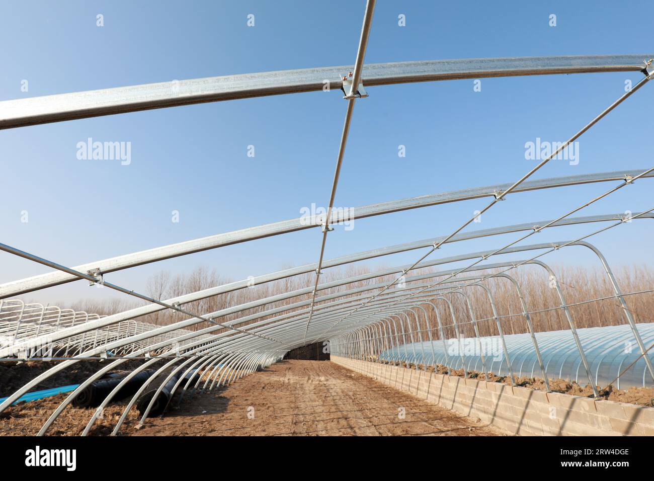 Galvanized pipe greenhouse construction site, North China Stock Photo ...
