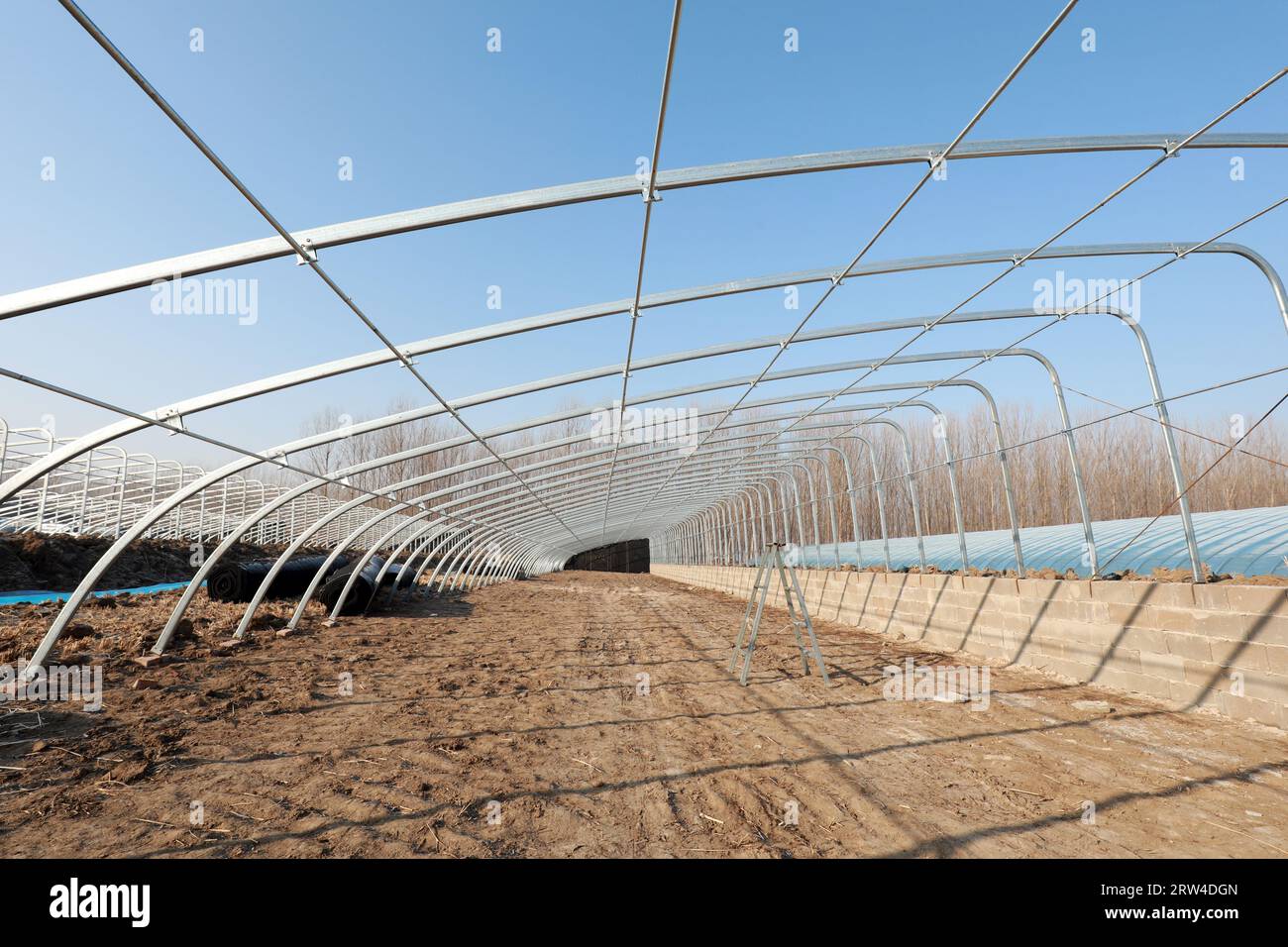 Galvanized pipe greenhouse construction site, North China Stock Photo ...