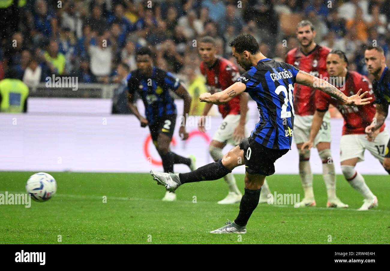 Milan Italy 16th Sep 2023 Inter Milans Hakan Calhanoglu Shoots And