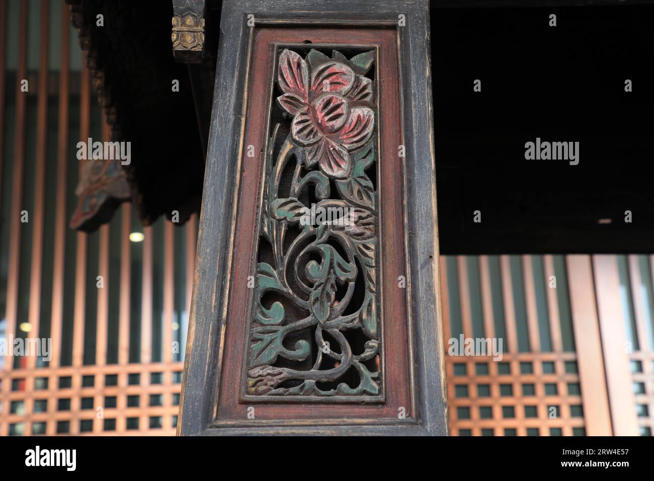 Chinese traditional woodcarving crafts in a park, North China Stock ...