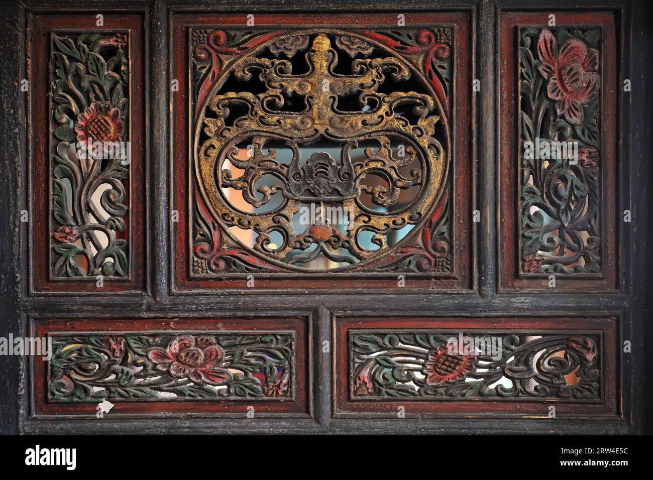 Chinese traditional woodcarving crafts in a park, North China Stock ...