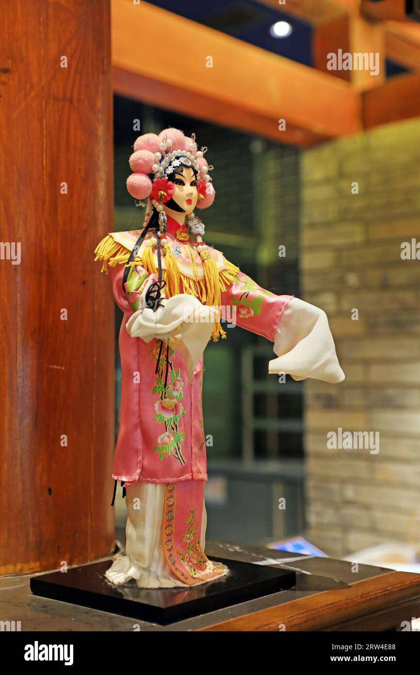 Close up of character models in traditional Chinese Pingju Opera Stock ...