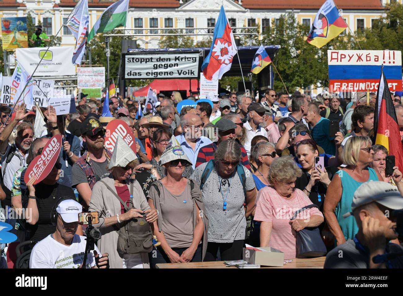 Magdeburg, Germany. 16th Sep, 2023. Supporters of right-wing groups ...