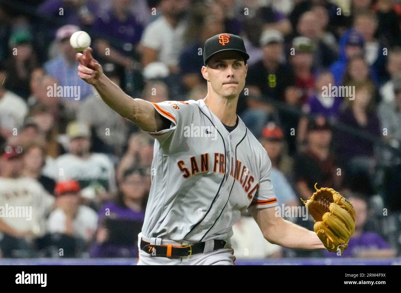 San Francisco Giants relief pitcher Tyler Rogers throws out Colorado Rockies' Ezequiel Tovar at ...