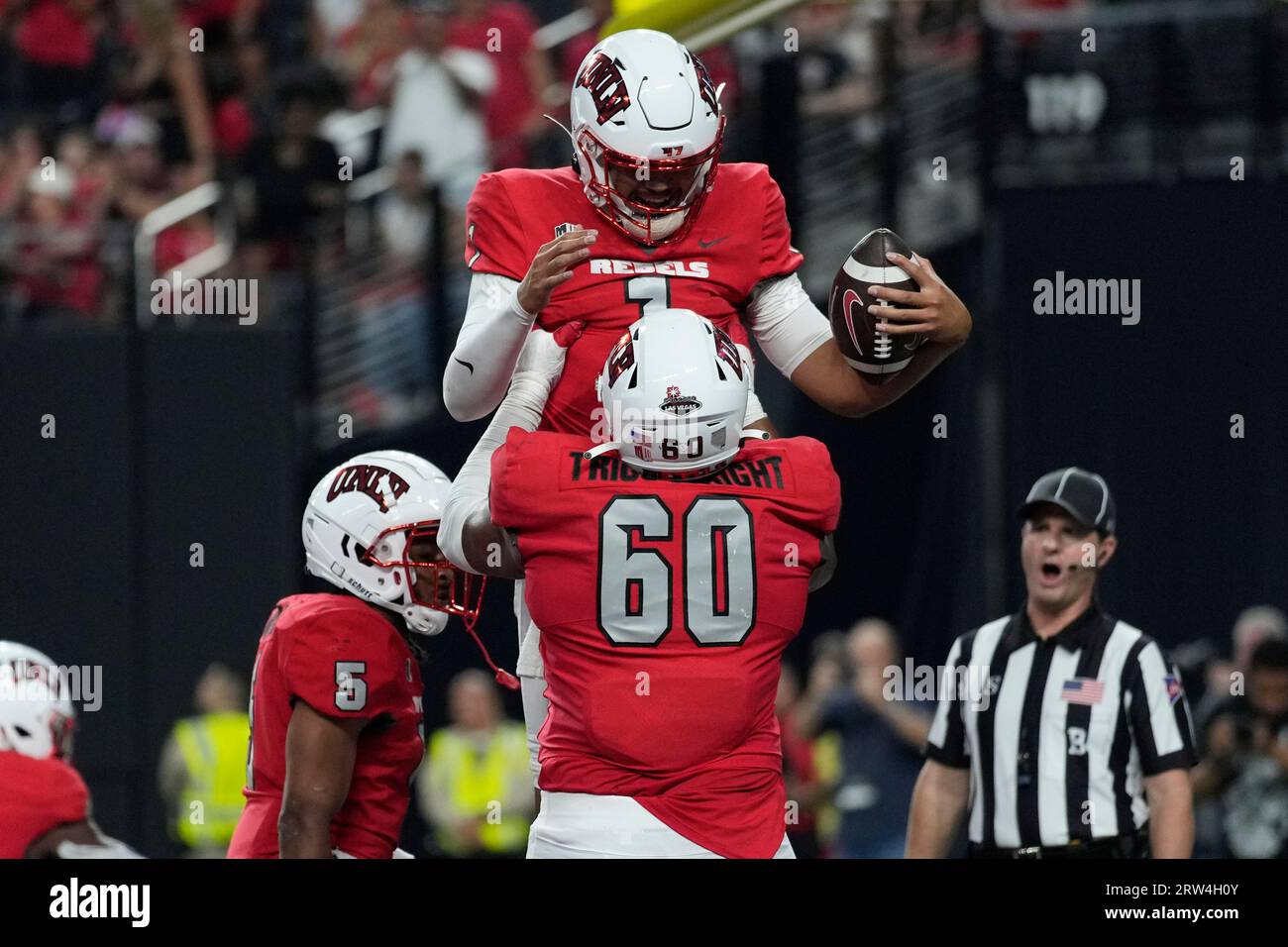 UNLV quarterback Jayden Maiava (1) celebrates after scoring a touchdown ...